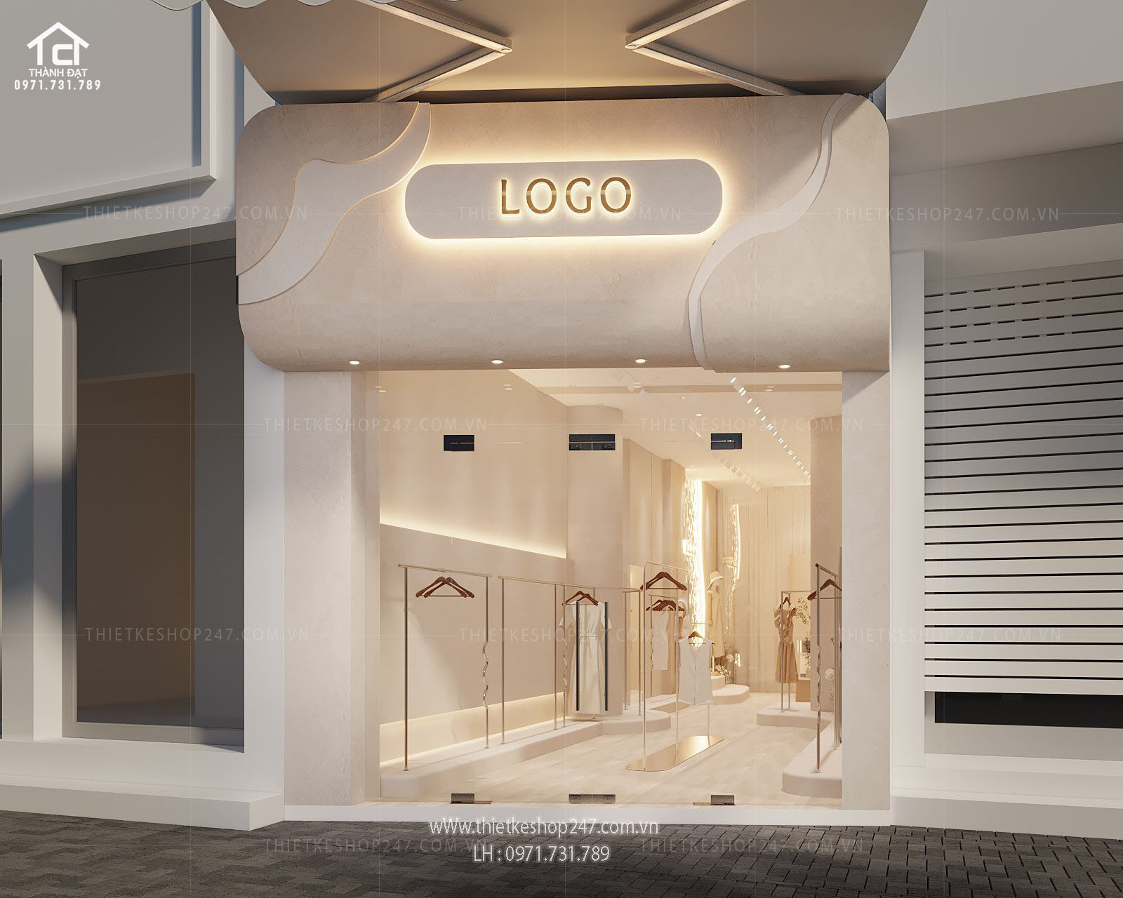 Mẫu thiết kế shop thời trang đẹp tinh tế, không gian sang trọng và hiện đại